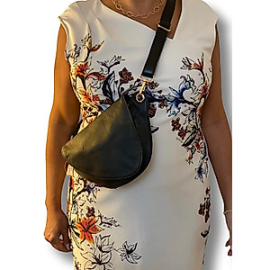 Crossbody Genuine Italian Leather Bag Shoulder Purse Italy Barucheni (Black)