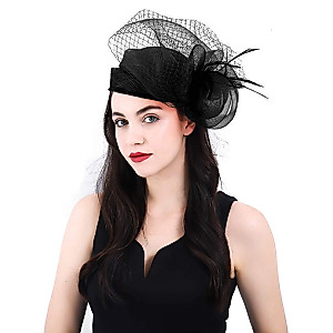 Z&X Sinamay Fascinator Pillbox Hats for Women Wedding Tea Party Mesh Flower Church Hat with Clip Black