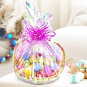 Morepack Iridescent Cellophane Roll, Iridescent Cellophane Wrap for Gift Baskets, Iridescent wrapping paper