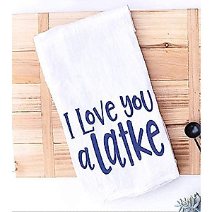 Funny Jewish Holiday Kitchen Towel, I Love You a Latke Hanukkah and Shabbat Jewish Holiday Gift for Housewarming or Hostess, Handmade Dish Towel (I Love You A Latke)
