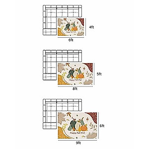 Fall Thanksgiving Outdoor Rug for Patio, Large Floor Mat Happy Y'all Boho Style Pumpkin Non Slip Area Rug Rubber Backing Quick Dry Clearance Carpet for Camping Rugs, Garden, Lawn, Deck, Porch, 6' x 9'