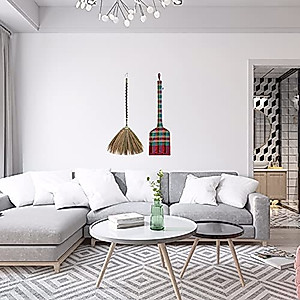 SN SKENNOVA - Asian Straw Broom Witch Broom Undecorated Wedding Jumping Broom with Bamboo Stick Handheld Size Handle - Hardwood Floor, Tile Floor Sweeper Housewarming (Black)