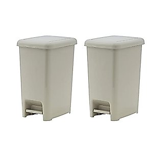 Superio Slim Trash Cans with Pedal Lid 4 Gallon Beige (2 Pack) Plastic Waste Bin 16 Qt. for Under Desk, Office, Bedroom, Bathroom