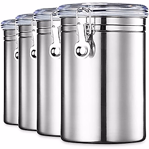 HOMEARRAY Stainless Steel Canister Set - Airtight Food Storage Canisters for Kitchen Counters, Tea, Sugar, Flour, Coffee Sealable Jars with Locking Clamp - Set of 4
