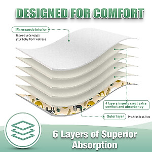 wegreeco Cloth Diapers 6 Pack with 6 Inserts & 1 Wet Bag, Washable Cloth Diapers for Babies, One Size Adjustable Reusable Diapers Baby (Animal World)