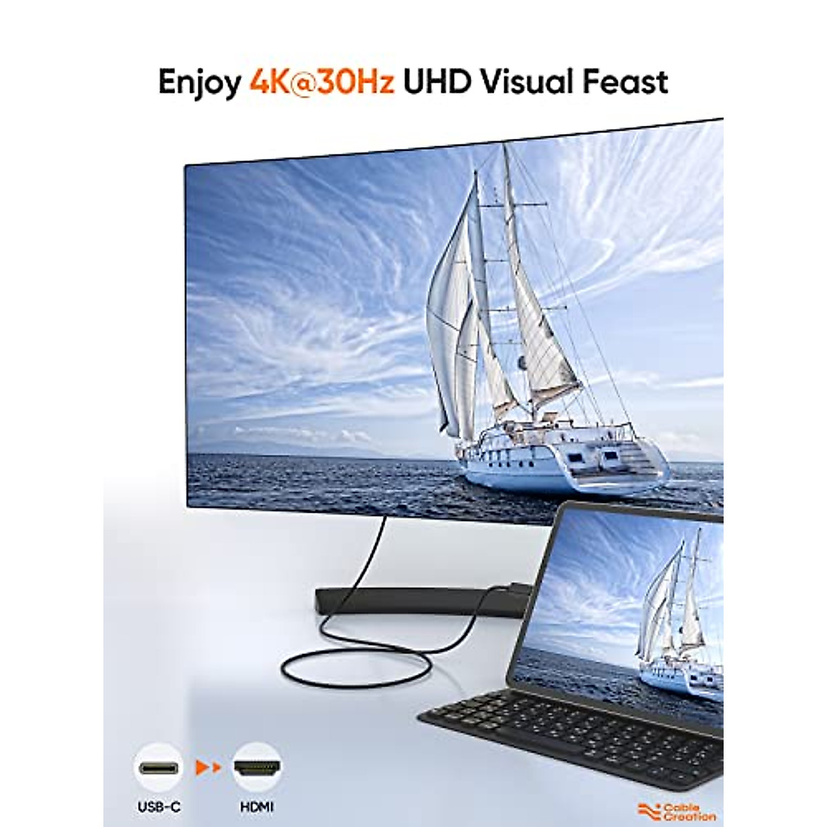 CableCreation USB C to HDMI Cable for Home Office 6ft, USB 3.1 Type C to HDMI 4K, Thunderbolt 3/4 Compatible with Galaxy S23/ S22/ S20, MacBook Pro/Air M1, iPad Pro 2021/2020, Surface Book 2, XPS 15