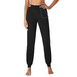 SEVEGO Lightweight Women's 34" Tall Inseam Cotton Soft Jogger with Zipper Pockets Cargo Pants Black Medium