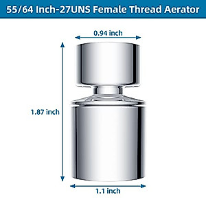 Hygie Rinse Faucet Aerator, 360° Swivel Kitchen Sink Sprayer Attachement Dual-function 2-Flow Faucet Head, Big Angle Sink Faucet Extender, Female 55/64 Inch-27UNS, Chrome Finish