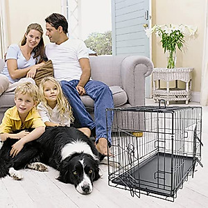 SIGNZWORLD Large Dog Crate, 42-Inch, Black, Foldable, Portable, Secure, Removable Tray, Handle, Suitable for Intermediate Dog Breeds