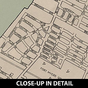 Map of Fort Myers Florida circa 1947 - includes Lee County, Sanibel, Captiva, Pine Island and Fort Meyers Beach on Inset (18 x 24 inches)