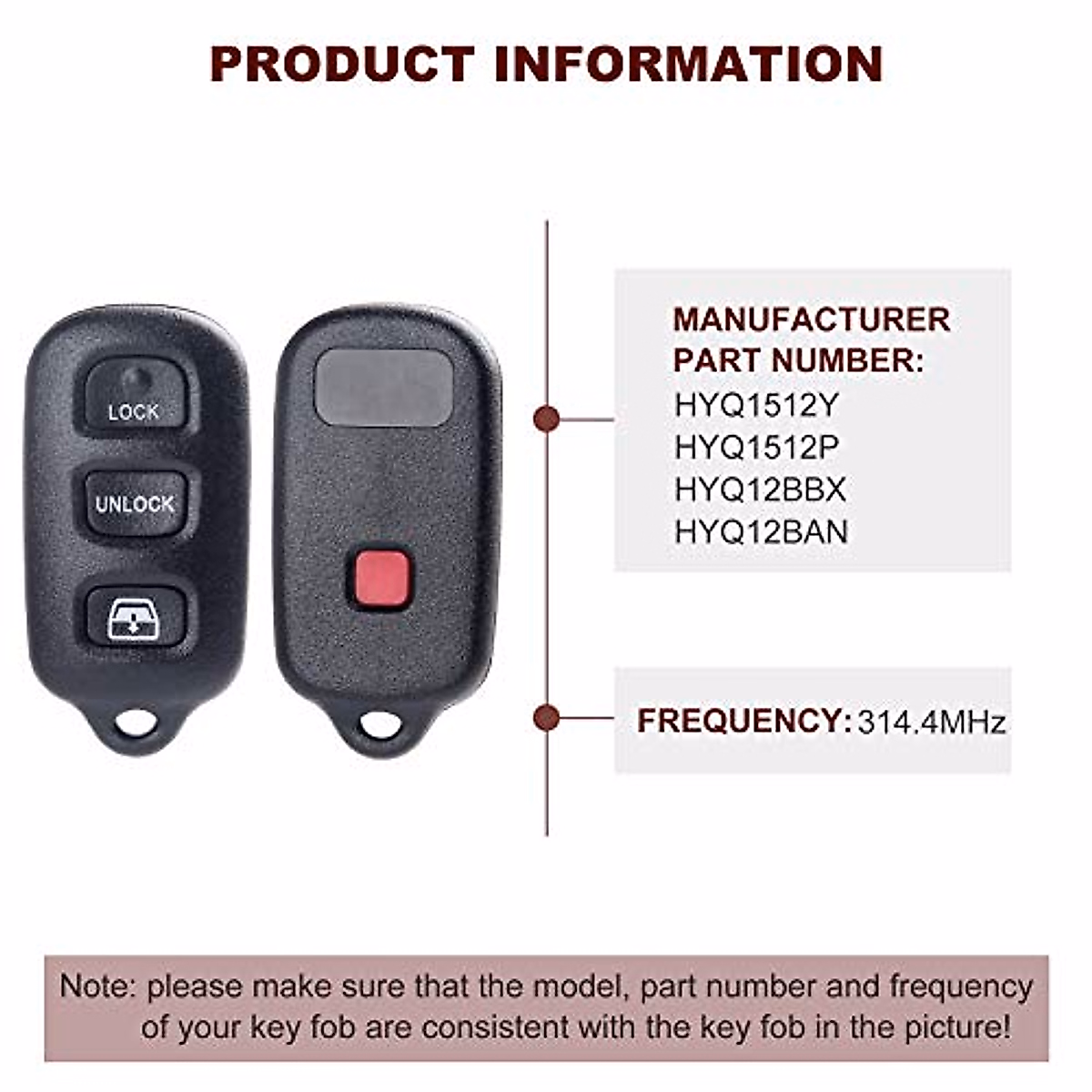 ANGLEWIDE Car Key Fob Keyless Entry Remote Replacement for 04-10 for Toyota 4Runner Sequoia (FCC HYQ1512P) 4 Buttons 1pad