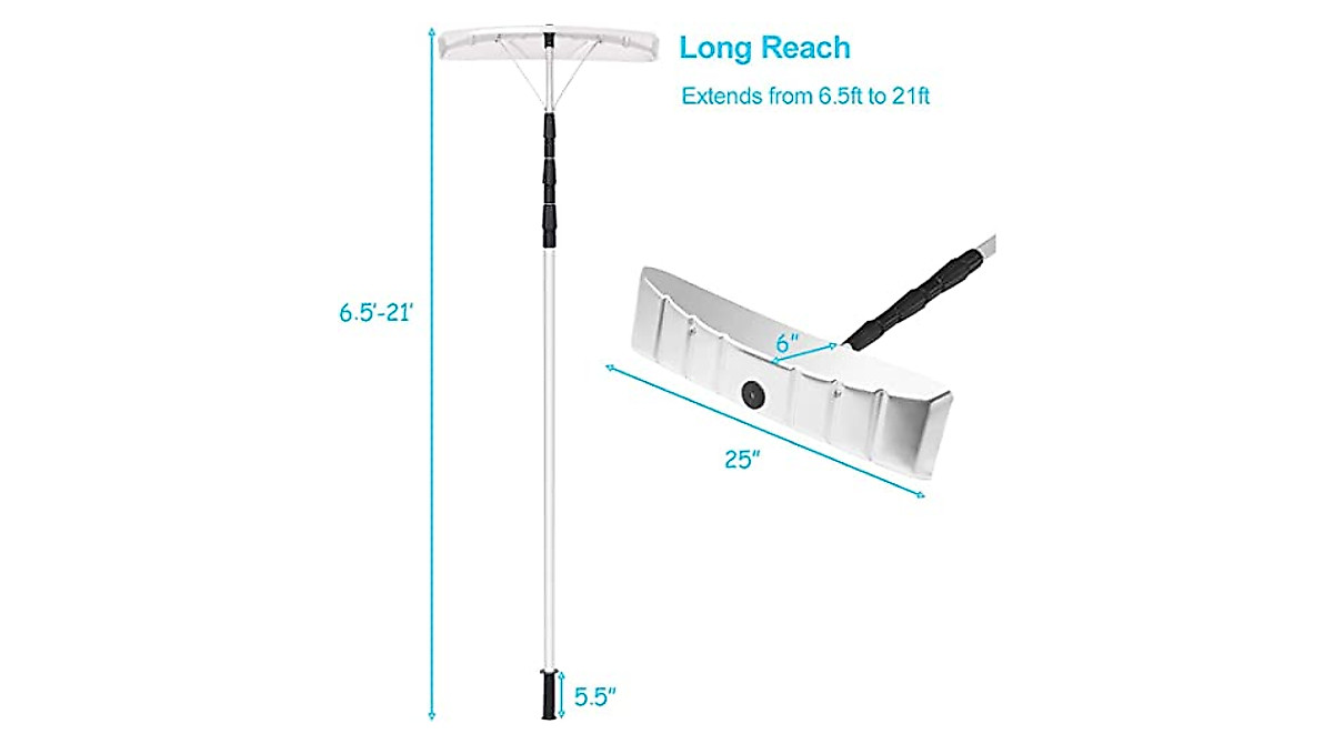 Goplus Roof Snow Rake - Telescopic Aluminum Snow Removal Tool