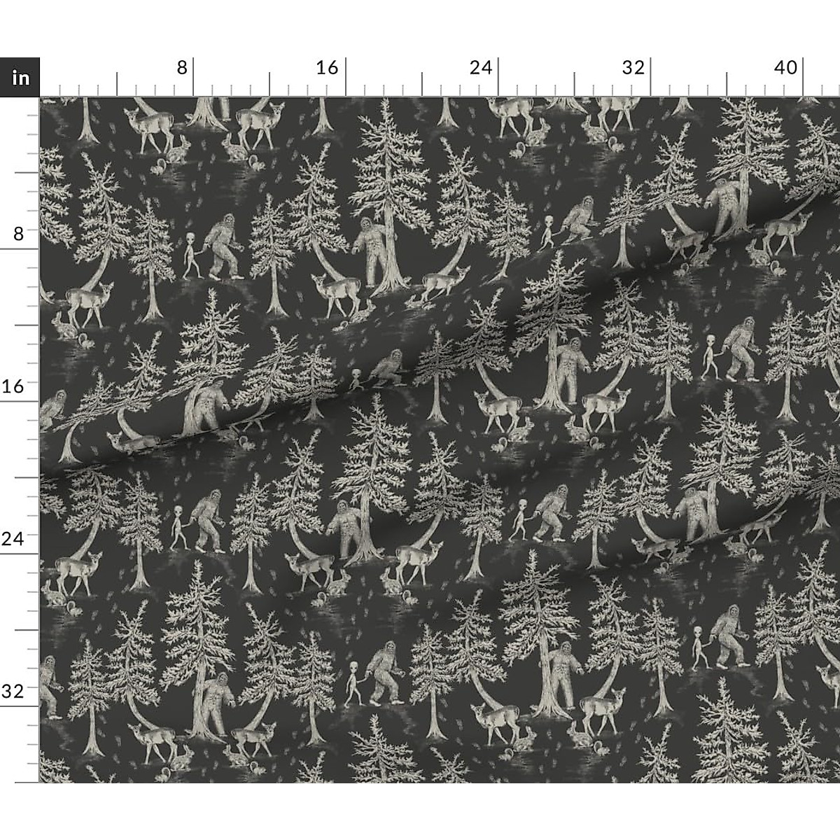 Spoonflower Fabric - Sasquatch Cryptids Charcoal Gray Cryptozoology Aliens Printed on Petal Signature Cotton Fabric Fat Quarter - Sewing Quilting Apparel Crafts Decor