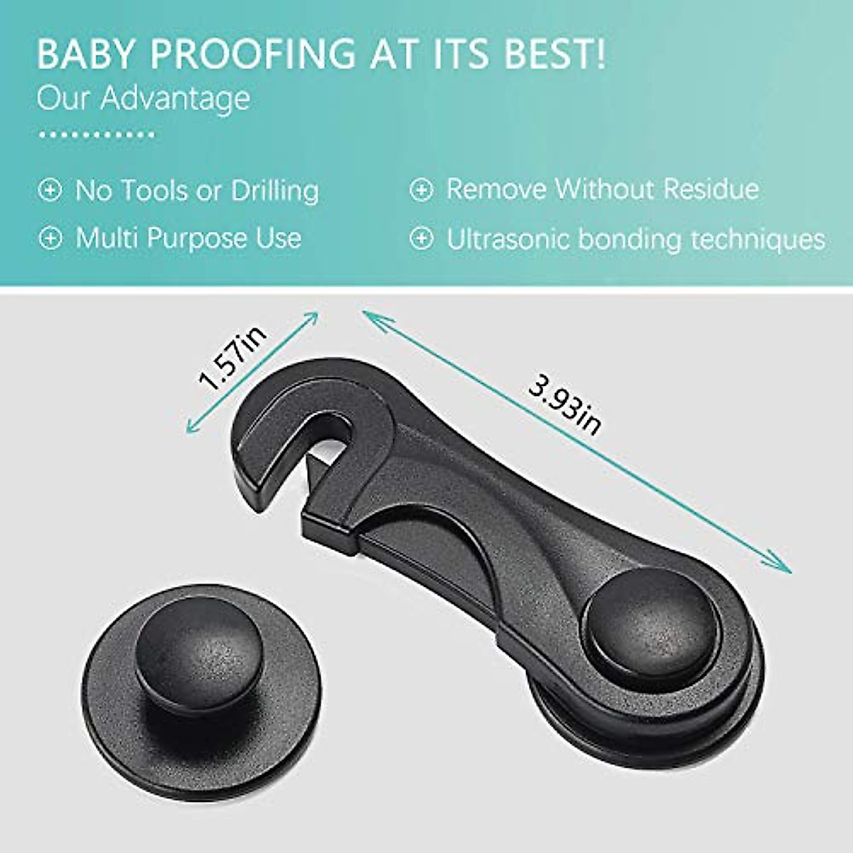 Child Safety Cabinet Locks (10 Pack) - Baby Proofing Latches Lock for Drawers, Toilet Seat, Fridge, Oven, with 10 Extra 3M Adhesives (Black)