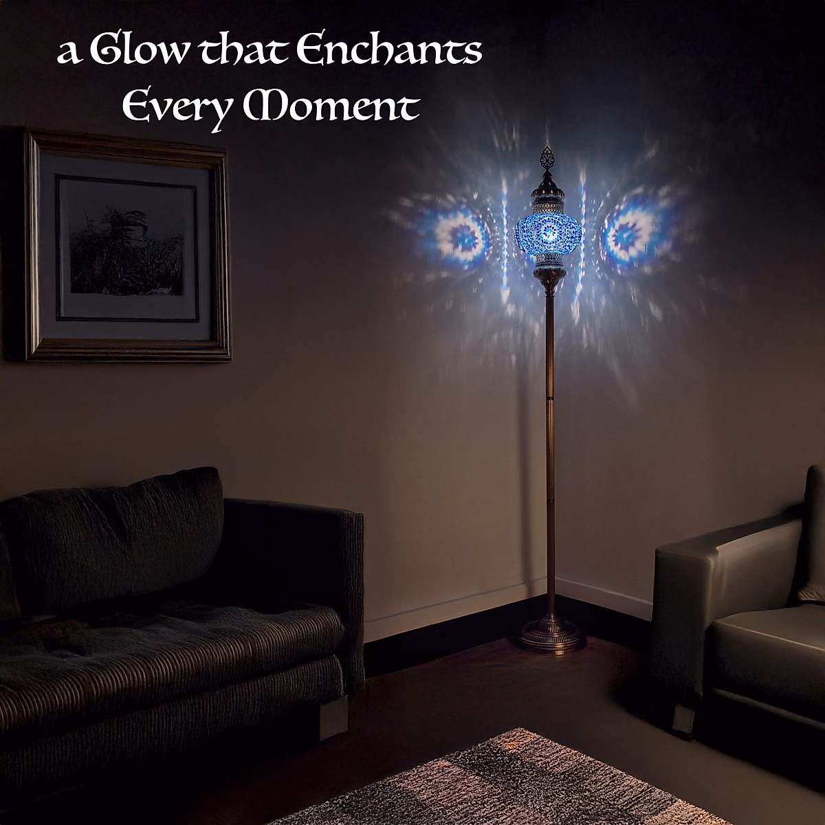 DEMMEX Turkish Moroccan Mosaic Boho Bohemian Colorful Handmade Accent Mood Floor Lamp, Single XL 10" Globe, 5.5feet, Worldwide Use (Brown-Black)