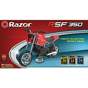 Razor RSF350 Electric Bike with Pneumatic Tires, Chain Driven Motor, and Hidden Compartment Supports 140 Pounds and Speeds of 14 Miles per Hour, Red