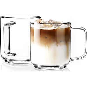 Aquach 22oz Borosilicate Glass Mug Set - Dishwasher and Microwave Safe, Elegant Design for Coffee and Tea, 2-Piece Set