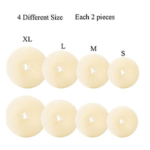 Hair Bun Maker,Donut Bun Maker Ring Style Hair bun maker set with 18 Bobby Pins &10 Elastic hair tie bands&8 Bun For Chignon Hair Styles (2 Small 2 Medium 2 Large 2 Extra-large) (Blonde)