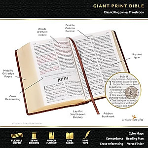 KJV Holy Bible, Giant Print Standard Size Faux Leather Red Letter Edition - Ribbon Marker, King James Version, Blue Two-tone