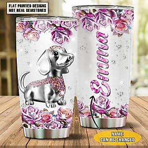 WONWIX Personalized Dachshund Themed Gifts for Women, Girls, Wife, Daughter, Insulated Stainless Steel Tumbler, Mug, Cup, Water Bottle, Perfect for Christmas, Birthday, Mother's Day, Valentine