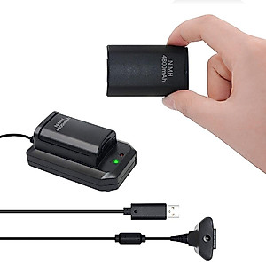 Cotchear Double 4800mAh Rechargeable Battery Pack + USB Charger Cable Pack + Charging Base for Xbox 360 Controller - Black