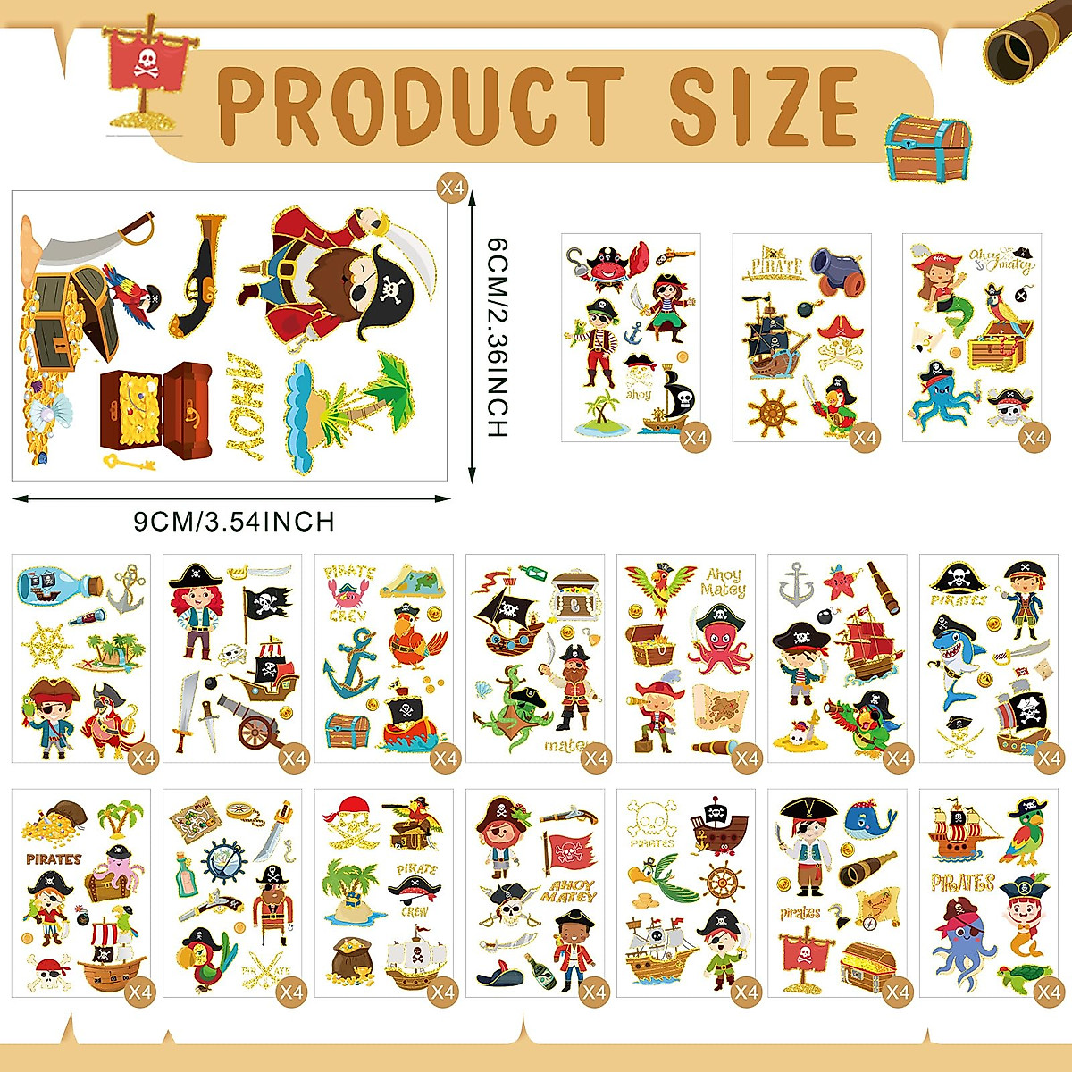Ctosree 568 Pieces Pirate Temporary Tattoos Cute Fake Pirate Tattoos Body Pirate Stickers Pirate Accessories Pirate Party Favors for Girls Boys Kids Birthday Party Class School Prizes Gift Rewards