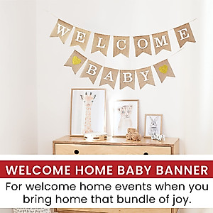 Mandala Crafts Welcome Baby Banner for Gender Neutral Baby Shower Decorations - Baby Shower Banner for Baby Shower Decor - Baby Burlap Banner Garland