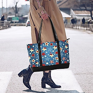 American Stars Flag Laptop Tote Bag for Women Teacher Canvas Tote Bags Travel Work Bag Handbags Purse with Fashion Zipper