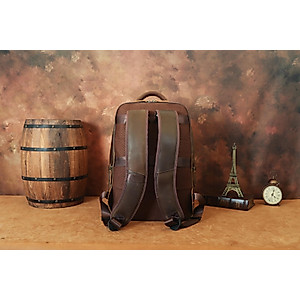 Masa Kawa Vintage Leather 15.6" Laptop Backpack for Men Large College School Bag Bookbag Business Work Travel Rucksack Casual Hiking Camping Daypack, Light Brown