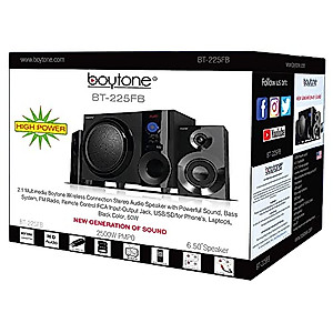 Boytone BT-225FB Wireless Bluetooth Stereo Audio Speaker with Powerful Sound, Bass System, Excellent Clear Sound & FM Radio, Remote Control, Aux-in Port, USB/SD/for Phone's, Laptops, Black, 60w