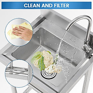 KUARBARR Stainless Steel Utility Sink Free Standing Single Bowl Set Prep Sink Station for Restaurant Kitchens Laundry Room Bathroom Farmhouse 22 Inches