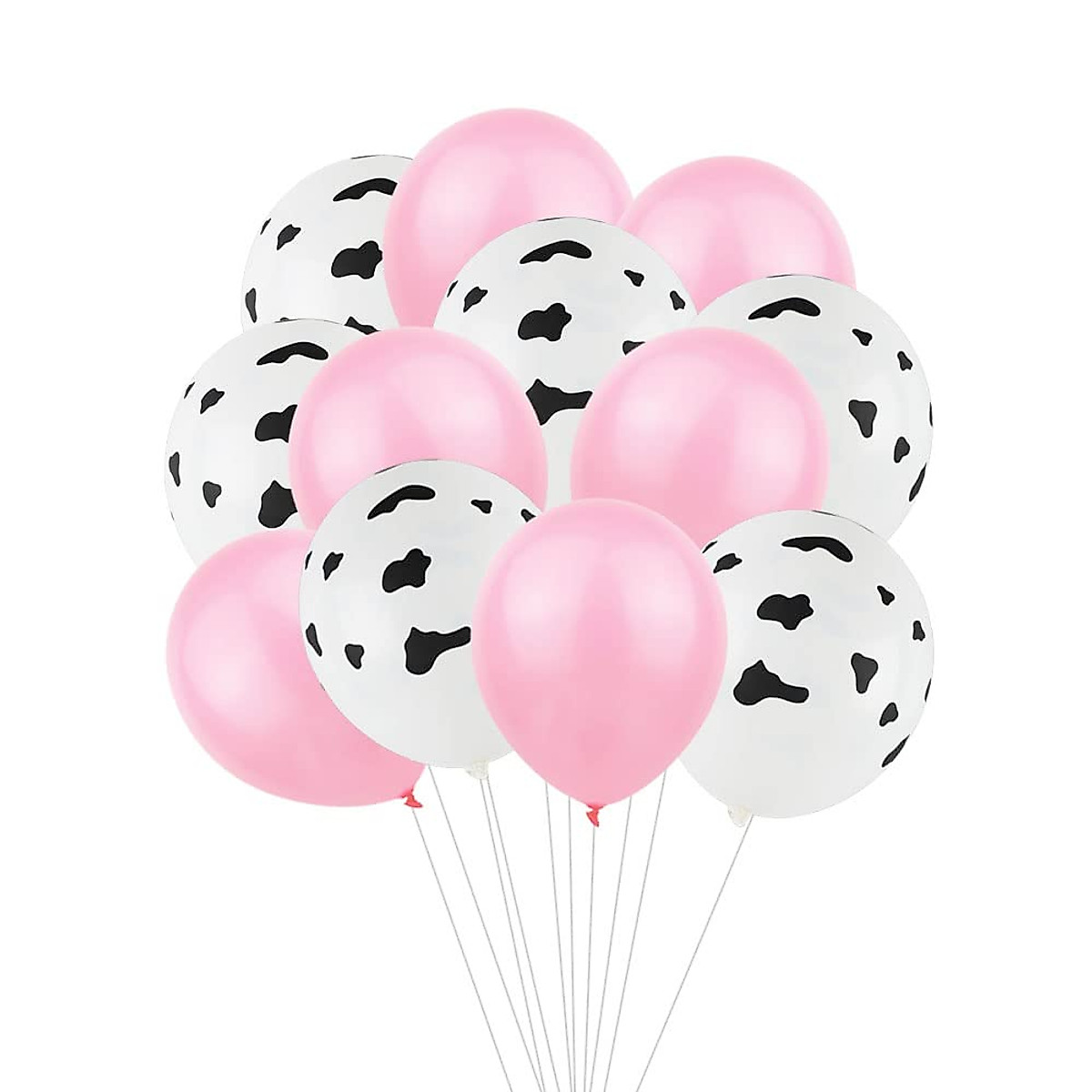 AnnoDeel 50pcs Cow Print Latex Balloons, 12inch White Black Cow Pink Balloons for Cowboy Theme Farm Animal Birthday Home Party Birthday Party Decoration