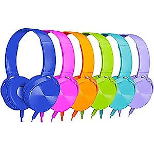 Wensdo Kids Headphones for School Classroom Bulk 6 Pack Multi Colored Students Wired Headsets, Comfy Swivel Earphones, Library Airplane Online Learning & Travel, Noise Stereo Sound