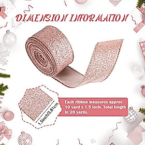2 Roll 20 Yards Valentine's Day Ribbons Glitter Thick Ribbon Metallic Wired Ribbon for Gift Wrapping Valentine Bouquet DIY Crafts Wedding Xmas Party Wrapping Decorations (Rose Gold, 1.5 Inch)