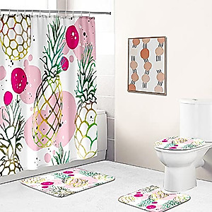 StarBlue-HGS Summer Fruit Pineapple Domestic Waterproof Shower Curtain Set Tropical Areas Bathroom Bathtub Mat Toilet Cover Mat Set