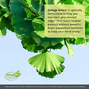 Irwin Naturals Ginkgo Smart Powerful Nootropic Brain Booster - Supports Maximum Memory, Focus & Mental Clarity with DMAE, Clubmoss, Choline & Acetyl L-Carnitine - 120 Liquid Softgels
