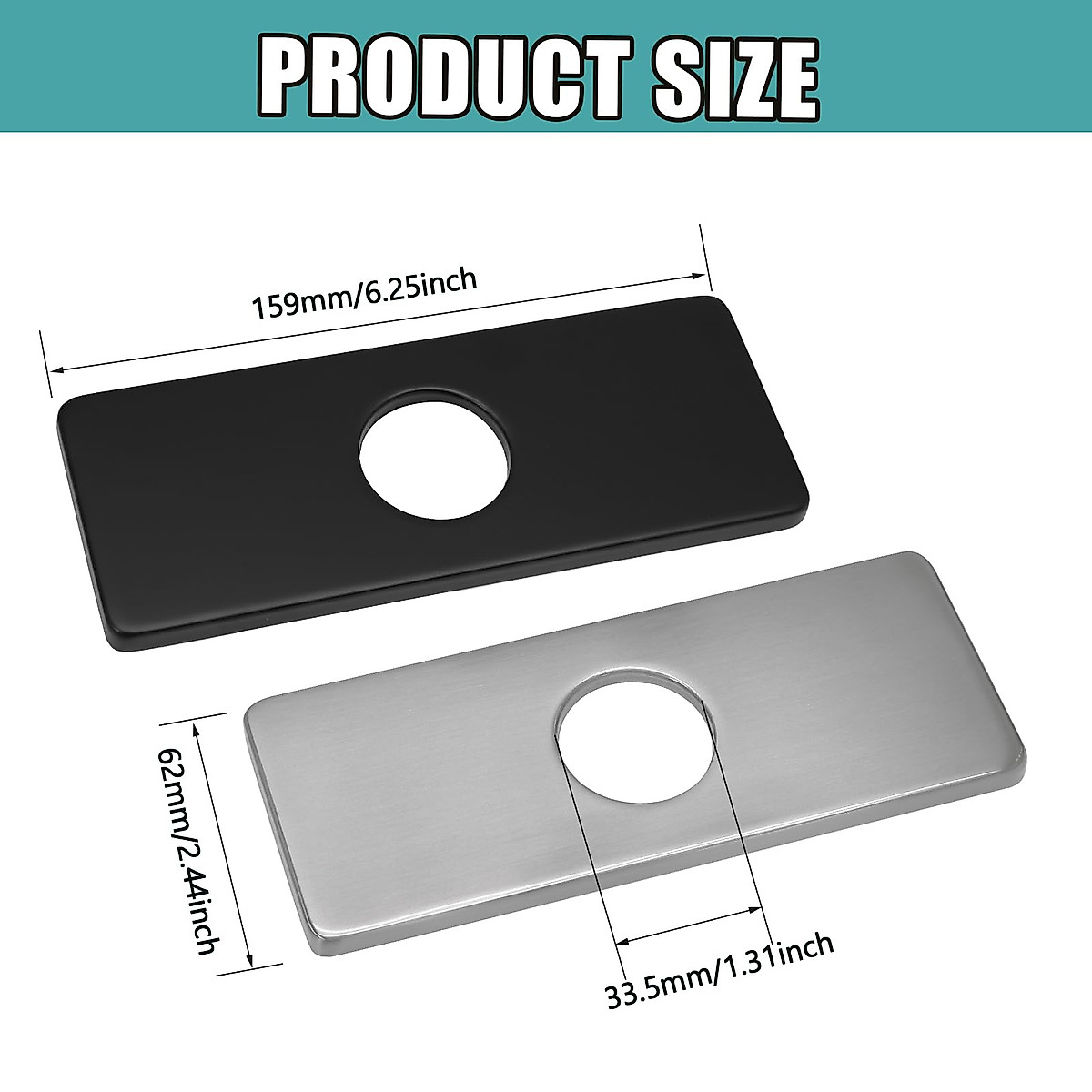Murtenze 6 Inch Sink Faucet Hole Cover Deck Plate, Matte Black Escutcheon Faucet Plate, Stainless Steel Faucet Hole Cover for Kitchen Bathroom Sink 1 Hole or 3 Hole 4 Inch Centerset, 1 Pack