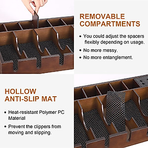 Noverlife Wooden Barber Clipper Tray, Anti-slip Hairdresser Clipper Organizer, Wood Barber Table Collector, Professional Hair Trimmer Holder, Cosmetic Container Razor Tool Case Box with 5 Slots