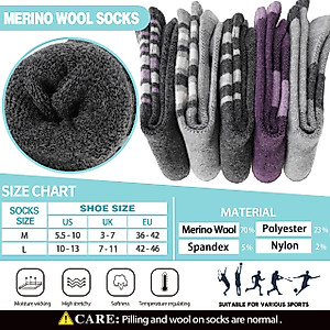 EBMORE Womens Merino Wool Hiking Socks Thermal Warm Winter Boot Crew Cushion Work Gift Socks 5 Pairs(Striped-A,M)