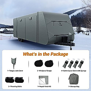 6 Layers Travel Trailer RV Cover Heavy Duty Camper Cover for 26’1”-28’6” Motorhome Anti-UV Weatherproof Rip-Stop with 2Pcs Extra Straps & Gutter Spout Covers