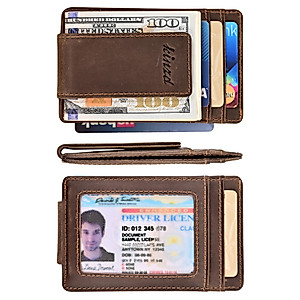 kinzd Money Clip, Front Pocket Wallet, Leather RFID Blocking Strong Magnet thin Wallet (Crazy Horse dark brown)