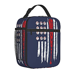 Baseball American Flag Insulated Lunch Bag Lunch Box Lunch Tote Cooler Reusable Lunch Pail Outdoors Meal Bag For Women Men