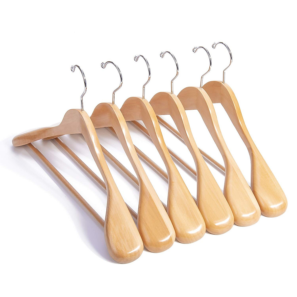 Nature Smile Wooden Suit Coat Hangers 16 inch Wood Jacket Outerwear Shirt Hangers Anti Slip Bar with Screw 6 Pack (Natural)
