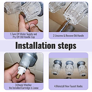 hansengroe Shower Knobs 3 Piece Replacement for Price Pfister Bathtub Faucet Handles, 12 Point Broach, Clear Acrylic Shower Handles Hot and Cold Replacement Kit Include Diverter