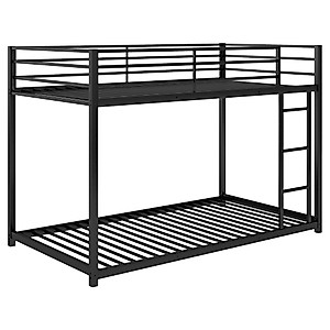 Favfurish Twin Over Twin Metal Bunk Bed with Full-Length Guardrail,Low Bunk Bed W/Ladder, Steel,No Noise,Bedroom Furniture for Children,Teens and Adults,Black