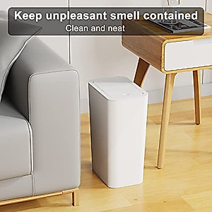 Yeebuuke 3 Pack 2.6 Gallon / 10 Liter Small Trash Can with Lid, Bathroom Garbage Can with Lid, Waste Basket for Bathroom, Kitchen, Bedroom, Laundry, Living Room, Dorm Room, Office - Cream