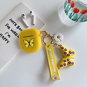Case for Bose QuietComfort Earbuds II 2022, Cute Cartoon Butterfly Charm Soft Silicone Skin Women Girls Men Protective with Fun Cool Keychain for bose earbuds ii Case (Yellow)