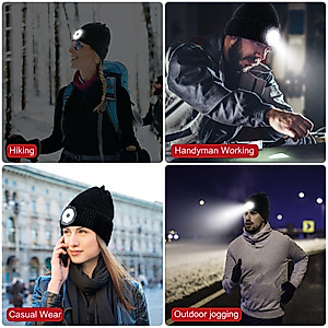 Riuog LED Beanie Hat with Light,USB Rechargeable Headlight Cap,Unisex Knit Lighted hat, for Outdoor Activities (Black 2 Pack)