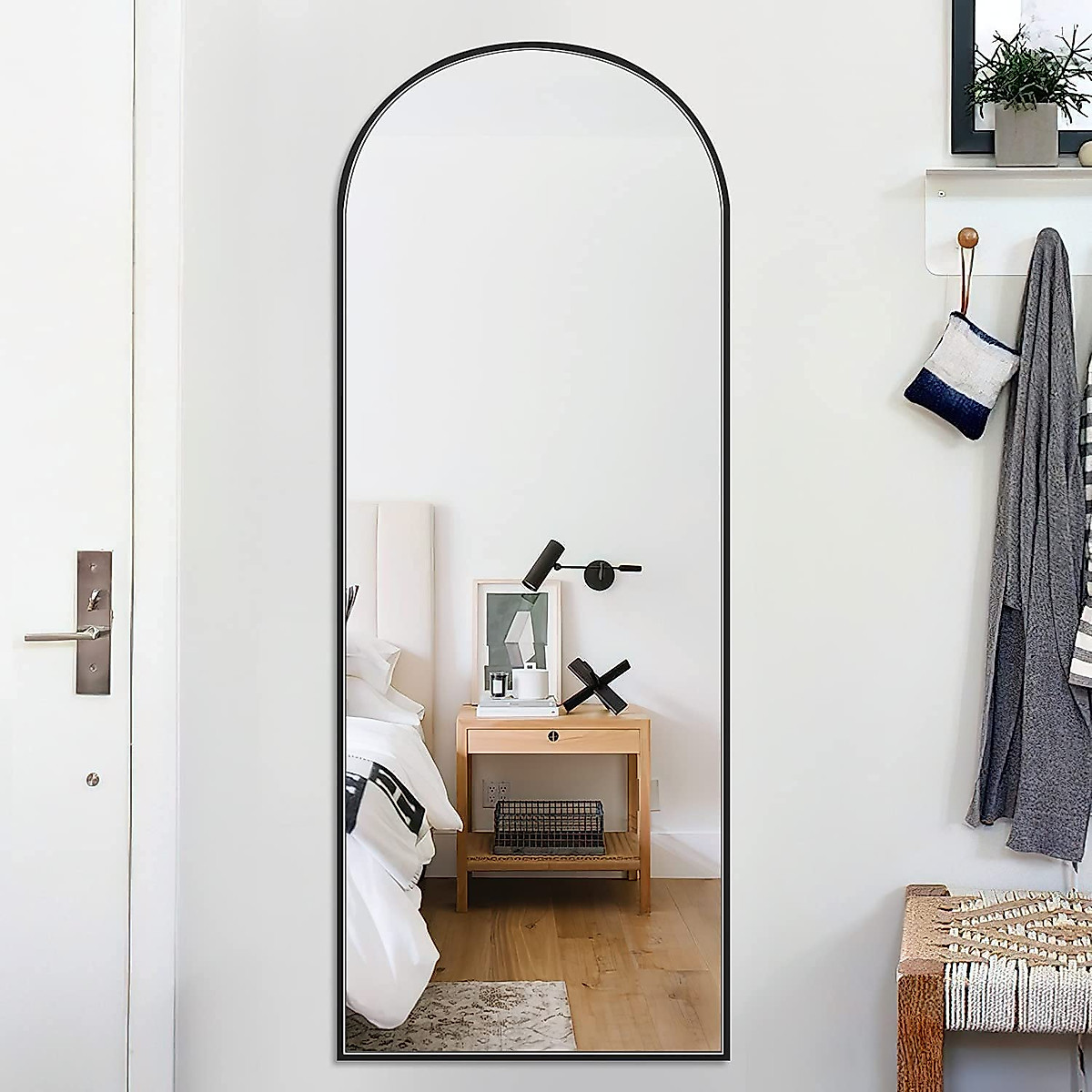 PexFix Arched Full Length Mirror Black, Floor Mirror, Standing Hanging or Leaning Against Wall Full Body Mirror Wall Mirror-64''x21''