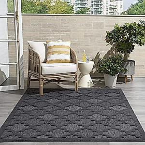 Nourison Easy Care Moroccan Charcoal/Black 5' x 7' Area Rug, Trellis, Easy Cleaning, Non Shedding, Bed Room, Living Room, Dining Room, Backyard, Deck, Patio (5x7)